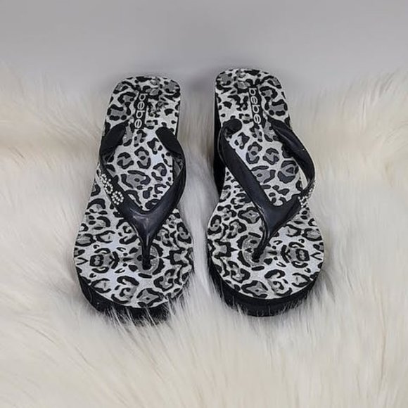 bebe | Shoes | Bebe Leopard Flip Flop Wedges Size 8 | Poshmark